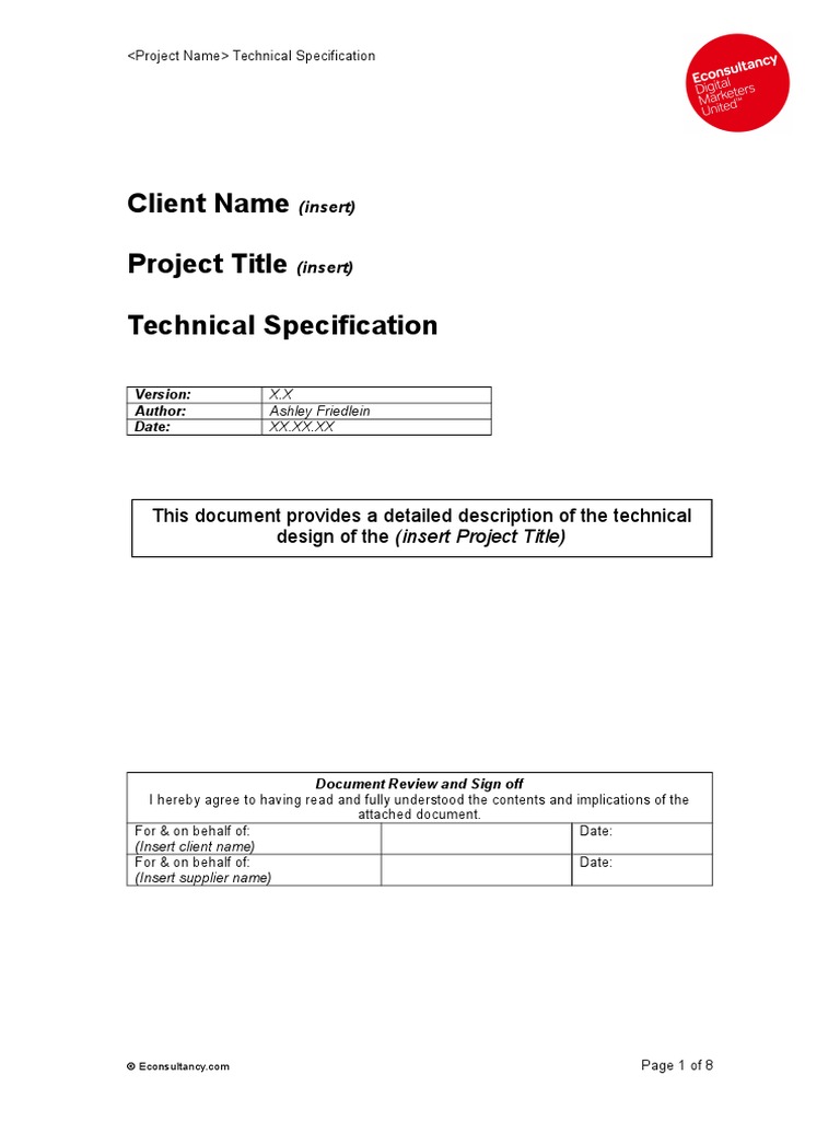 Solution Design Templates Technical Specification 2009 | Specification ...