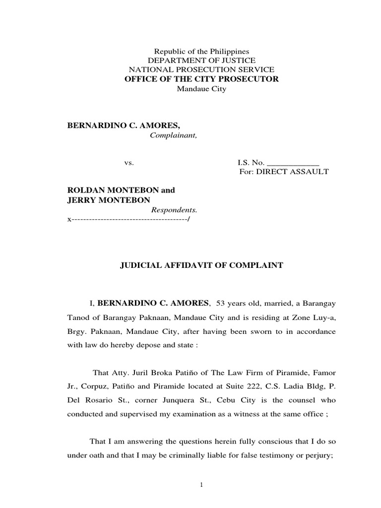 Complaint Affidavit of Amores | PDF | Perjury | Legal Procedure