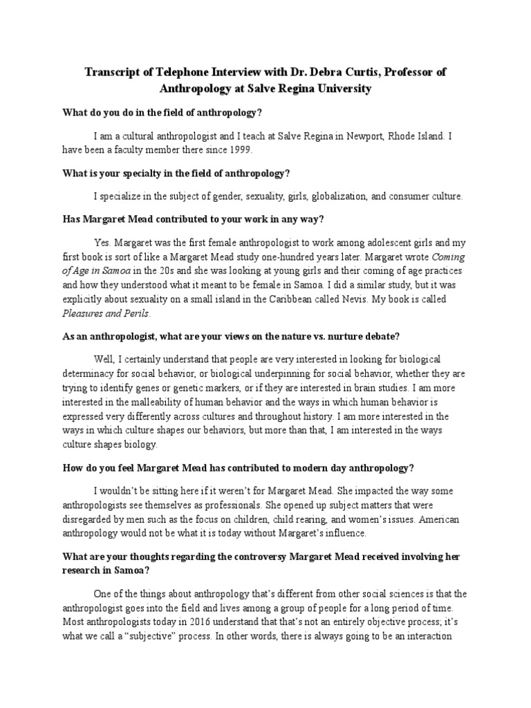 Professor Debra Curtis Interview | PDF | Anthropology | Critical Theory