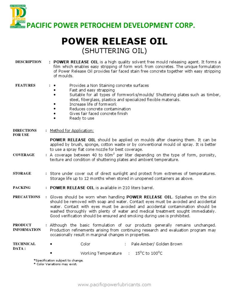 Power Release Oil: Pacific Power Petrochem Development Corp | PDF ...