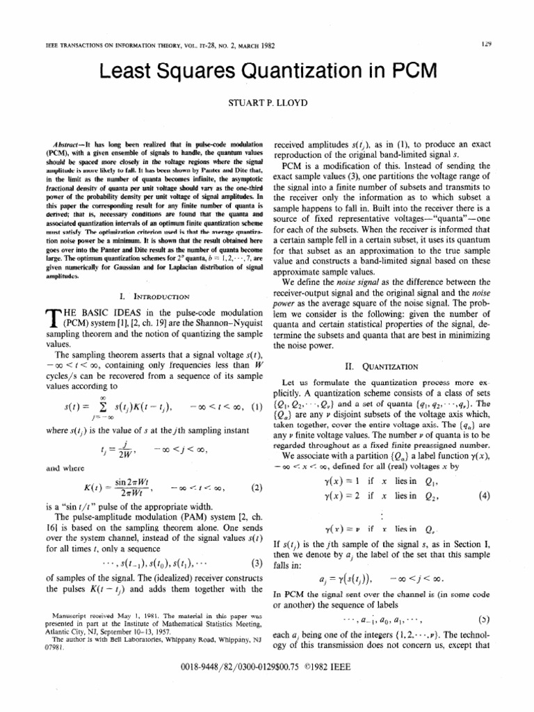 Least Squares Quantization in PCM | PDF | Signal (Electrical ...