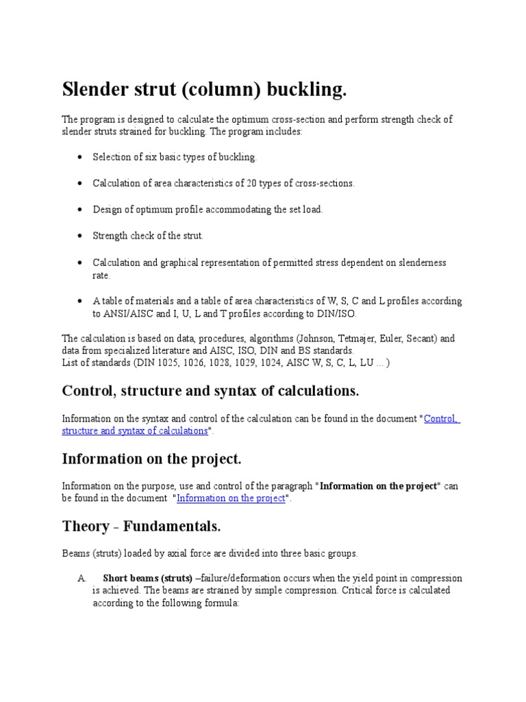 Slender Strut (Column) Buckling.: Control, Structure and Syntax of ...