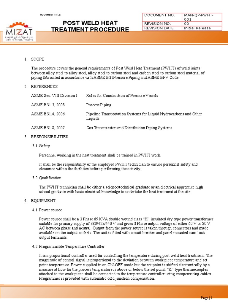POST WELD HEAT TREATMENT PROCEDURE | PDF | Thermocouple | Welding