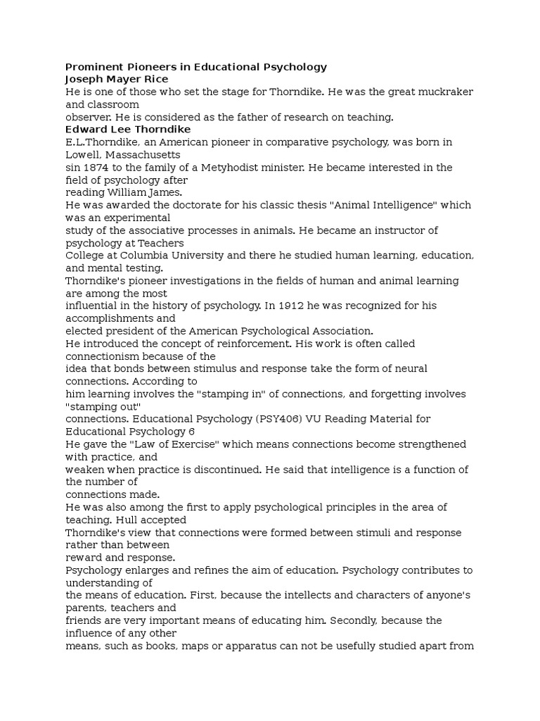 Prominent Pioneers in Educational Psychology | PDF | Educational ...
