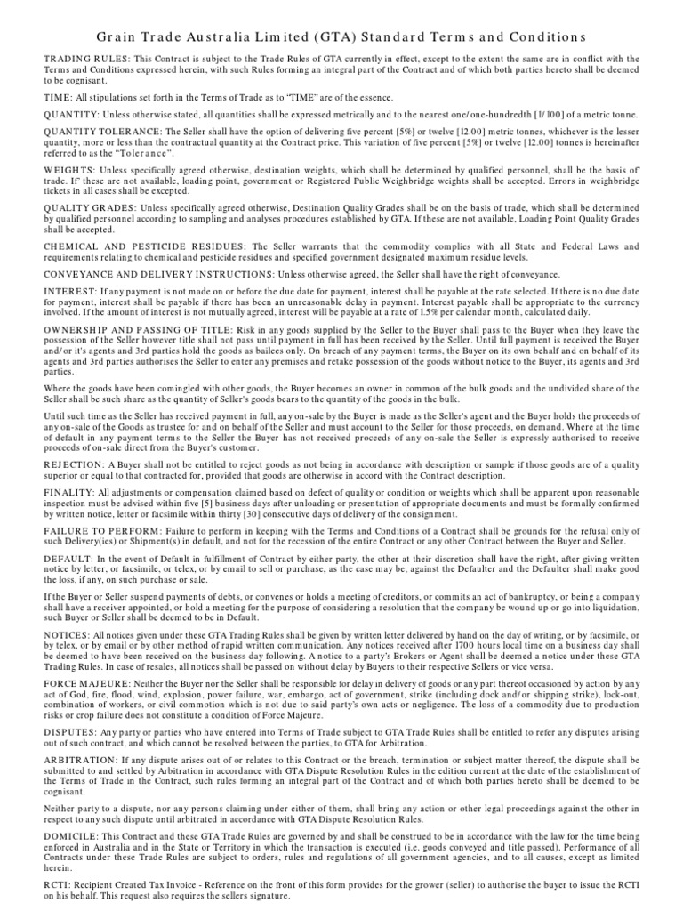 GTA Contract No 3 Grower Terms Apr09 | PDF | Contractual Term | Interest