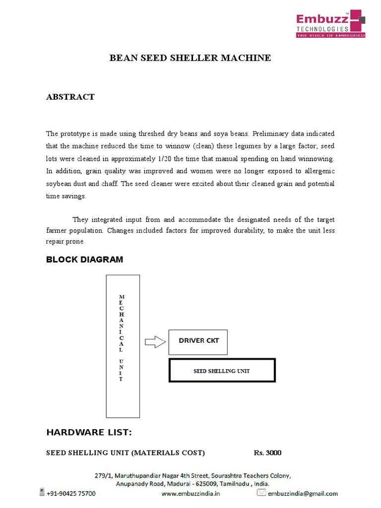 Efficient Bean Seed Sheller Machine | PDF
