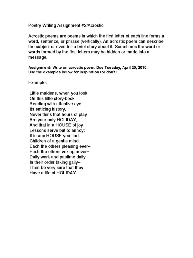 Acrostic Poetry Assignment Guide | PDF
