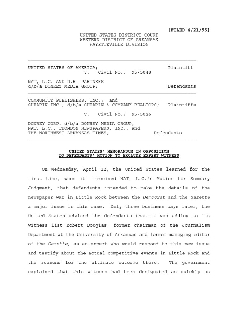 (FILED 4/21/95) : United States' Memorandum in Opposition To Defendants ...