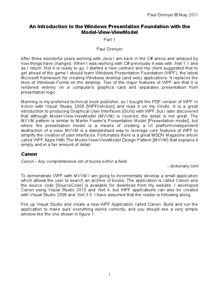 Introduction To WPF With MVVM | PDF | Extensible Application Markup Language | Windows ...