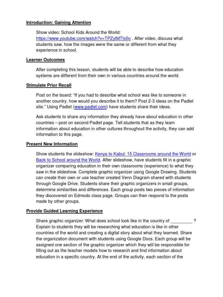 Education Around the World Lesson Plan | PDF | Lesson Plan | Pedagogy