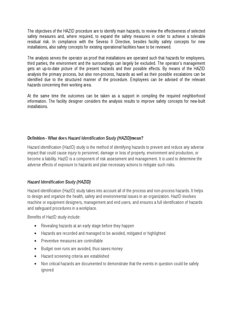 Definition - What Does Hazard Identification Study (HAZID) Mean? | PDF ...