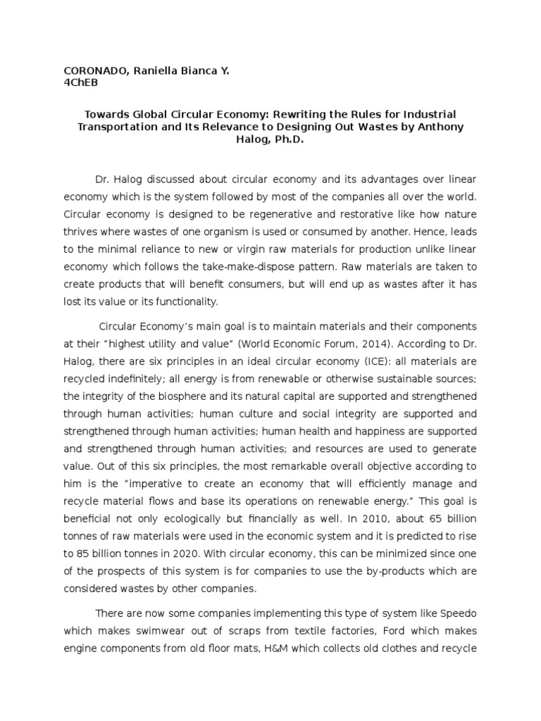 Reaction Paper | Recycling | Economy And The Environment