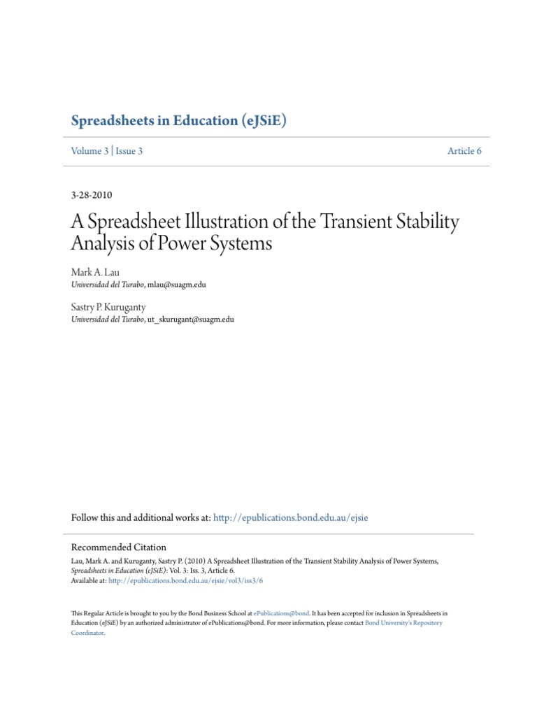 Transient Stability Analysis of Power Systems | PDF | Spreadsheet ...