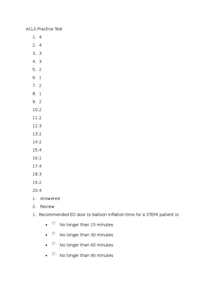 ACLS Practice Test 1 | PDF | Internal Medicine | Cardiovascular Physiology