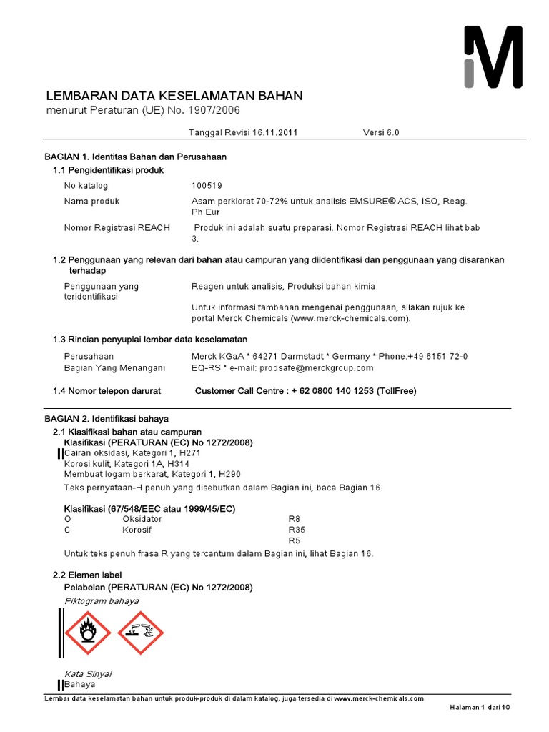 MSDS Asam Perklorat | PDF | Kesehatan Holistik | Sains & Matematika