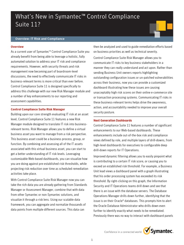 What's New in Symantec™ Control Compliance Suite 11?: Overview: IT Risk ...