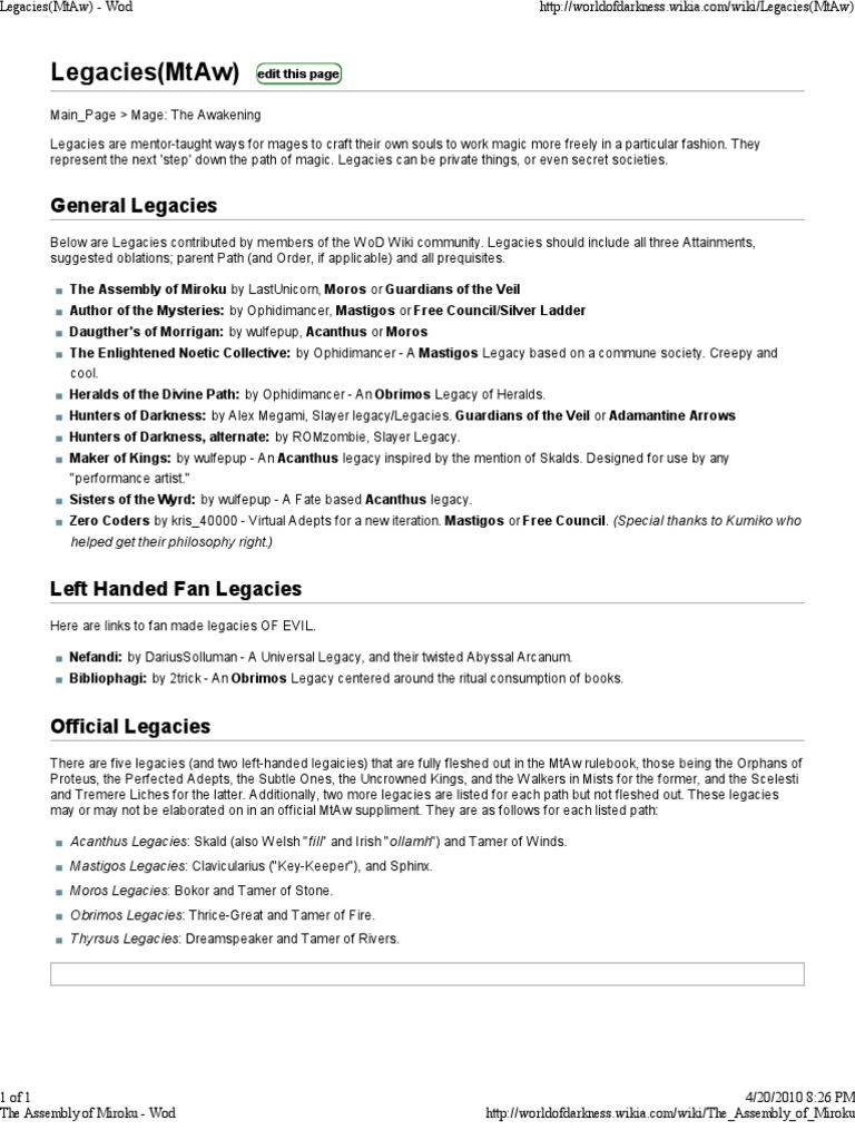 Legacies (MtAw) - Wod | PDF | Consciousness | Mind