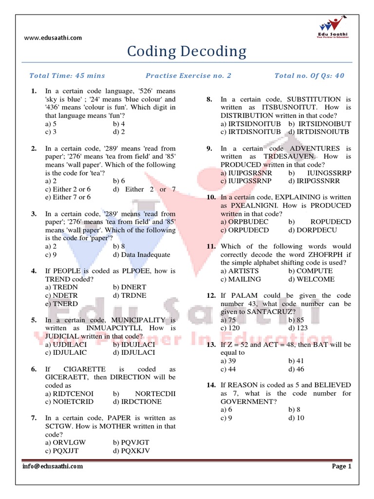Coding Decoding Exercise | PDF | Notation | Semiotics