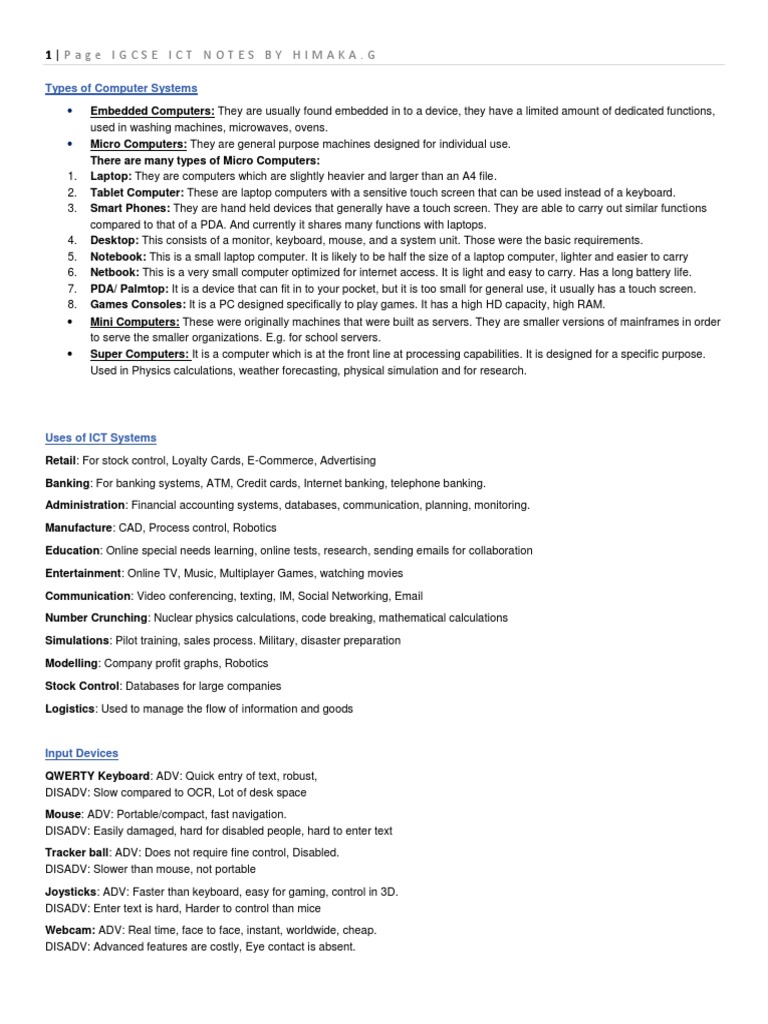 IGCSE ICT Notes | PDF | Computer Data Storage | Computer Network IGCSE ICT Notes | PDF | Computer Data Storage | Computer Network