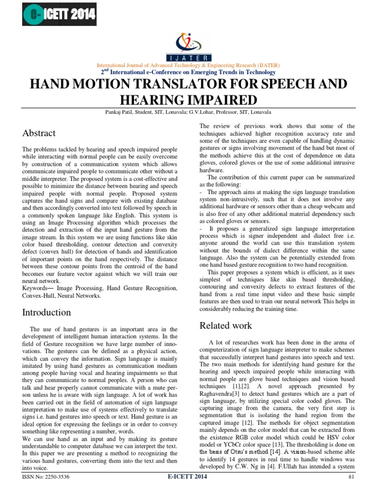 Hand Motion Translator FOR Speech AND Hearing Impaired: 2 International ...