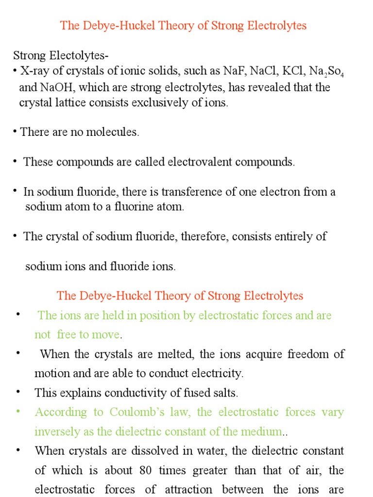 Debye Huckel Theory Ion Electrolyte