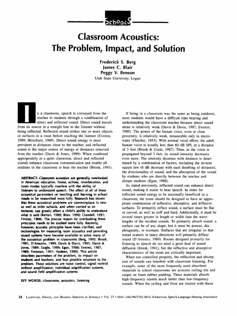 Classroom Acoustics - The Problem, Impact, and Solution | PDF