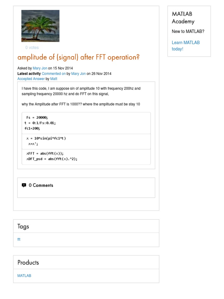 Amplitude Of Signal After Fft Operation Matlab Answers Matlab Central Pdf Fast Fourier 