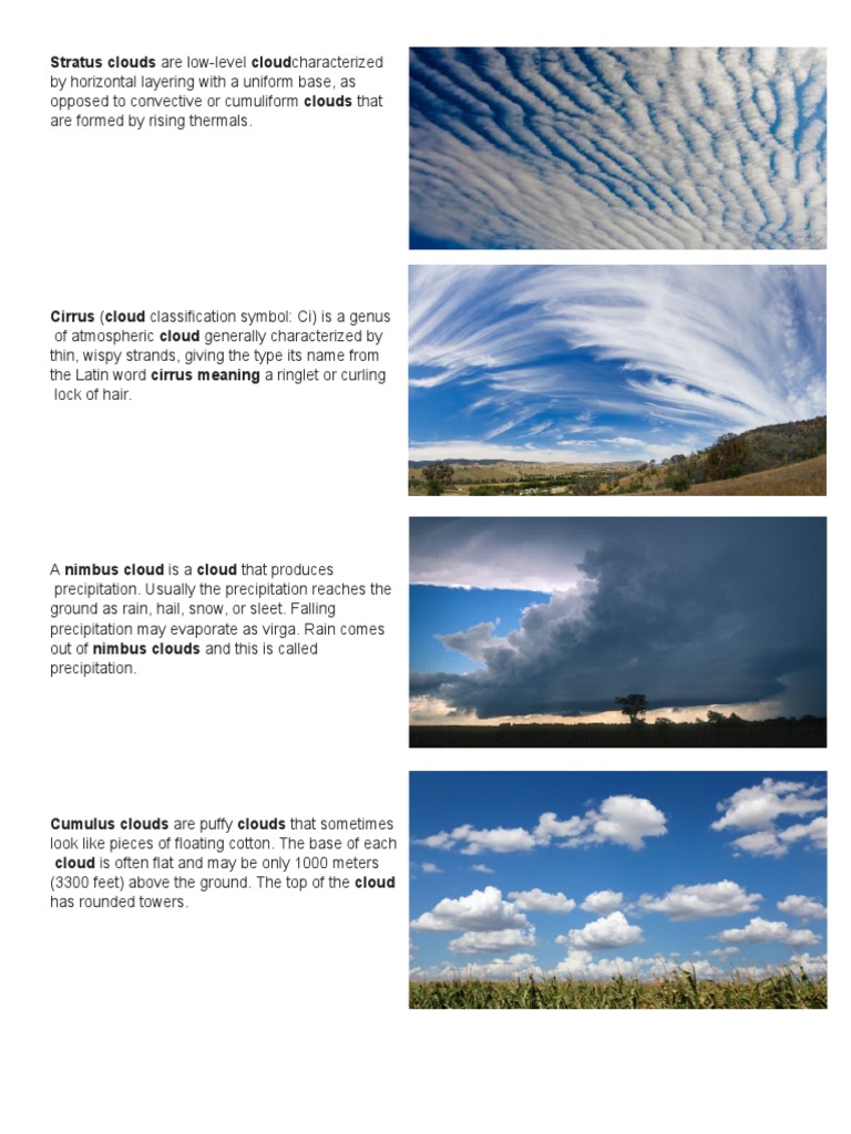 Types of Clouds: Stratus, Cirrus, Nimbus, Cumulus | PDF