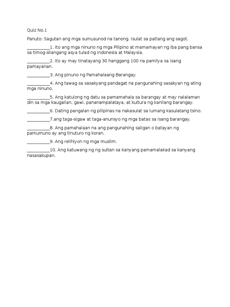 Quiz No. 1 (HEKASI 5) | PDF