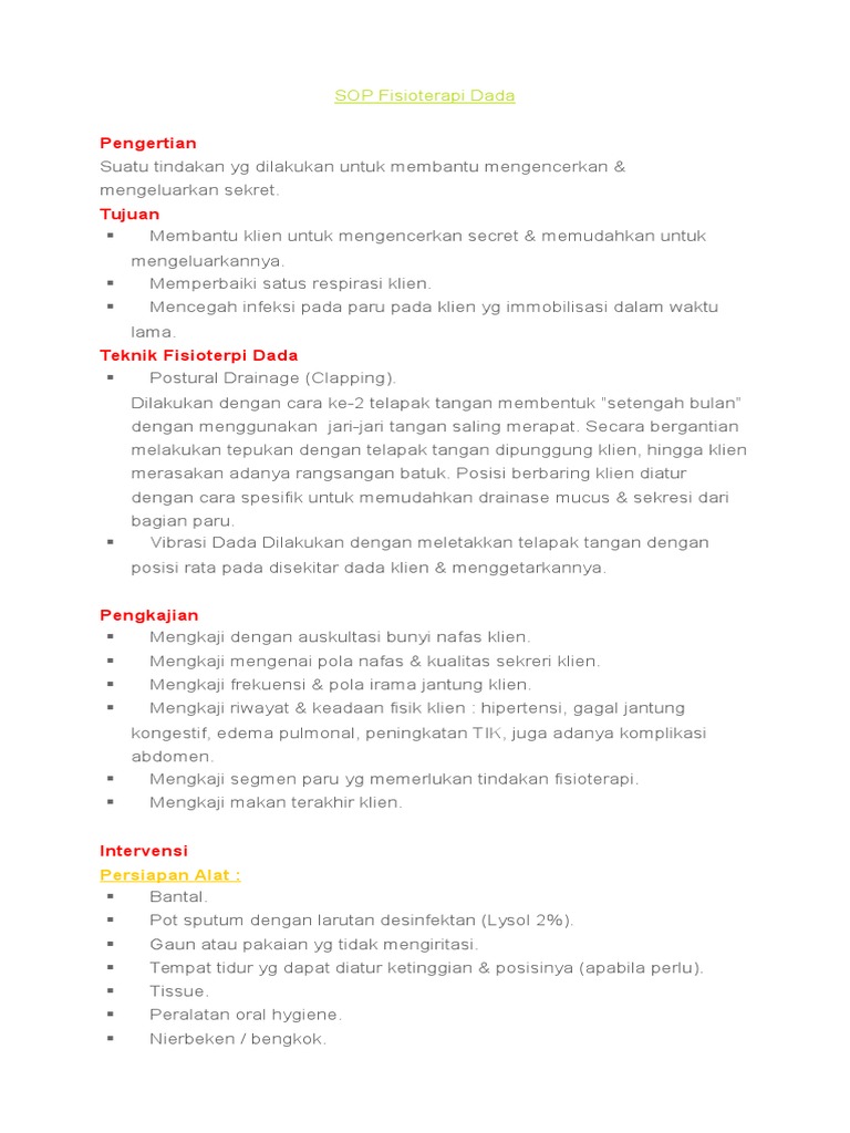 SOP Fisioterapi Dada | PDF