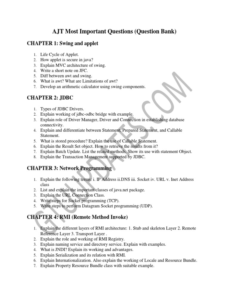 AJT Most Important Questions | PDF | Java Servlet | Java Server Pages