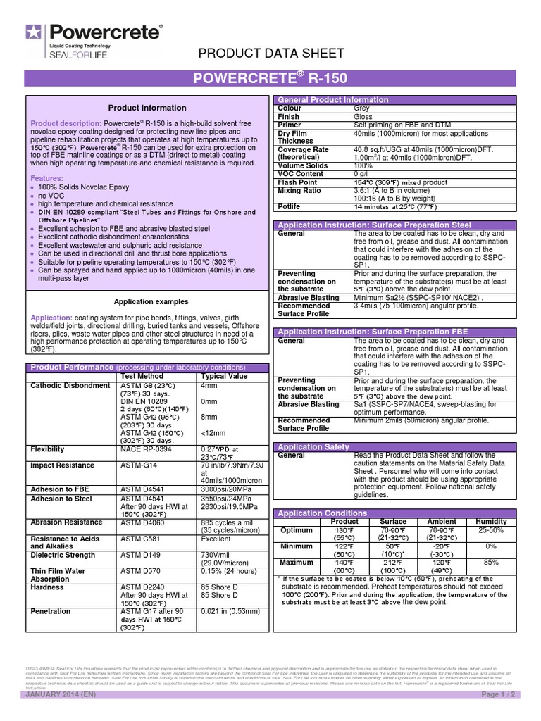 Powercrete R150 | PDF | Epoxy | Pipe (Fluid Conveyance)