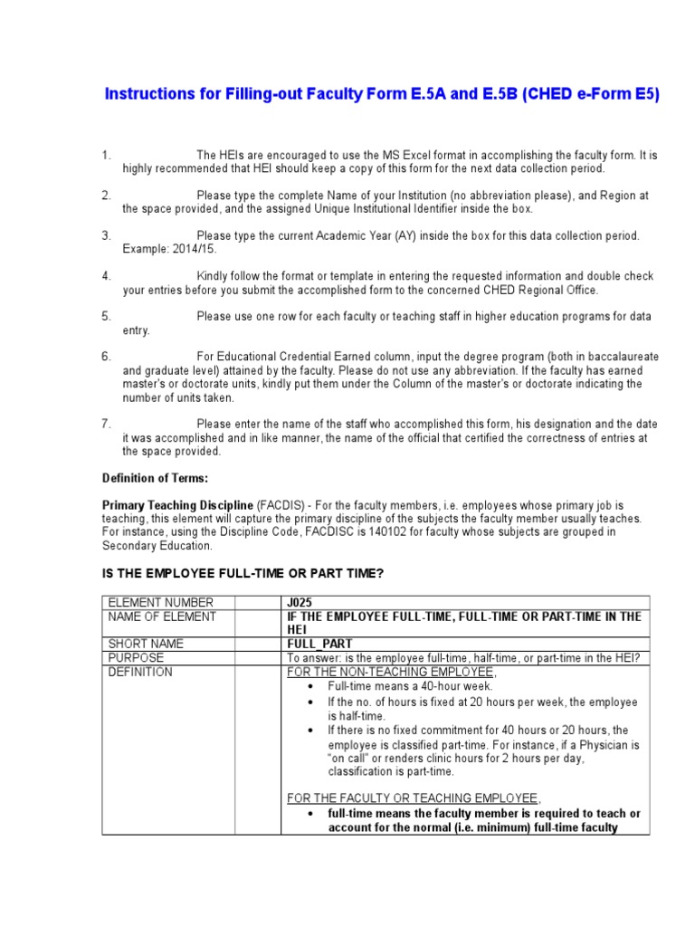 Faculty Form E.5A/B Completion Guide | PDF | Professors In The United ...