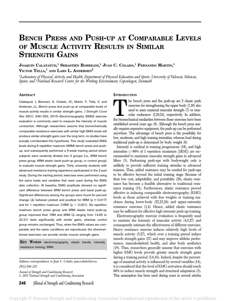 Calatayud Et Al.,2014 (Bench Press and Push-Ups at Comparable EMG ...