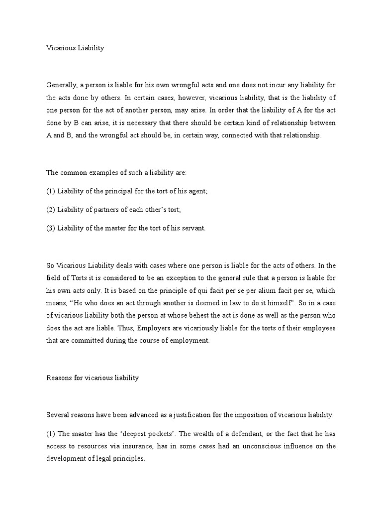 Vicarious Liability in Tort Law | PDF | Vicarious Liability | Legal ...