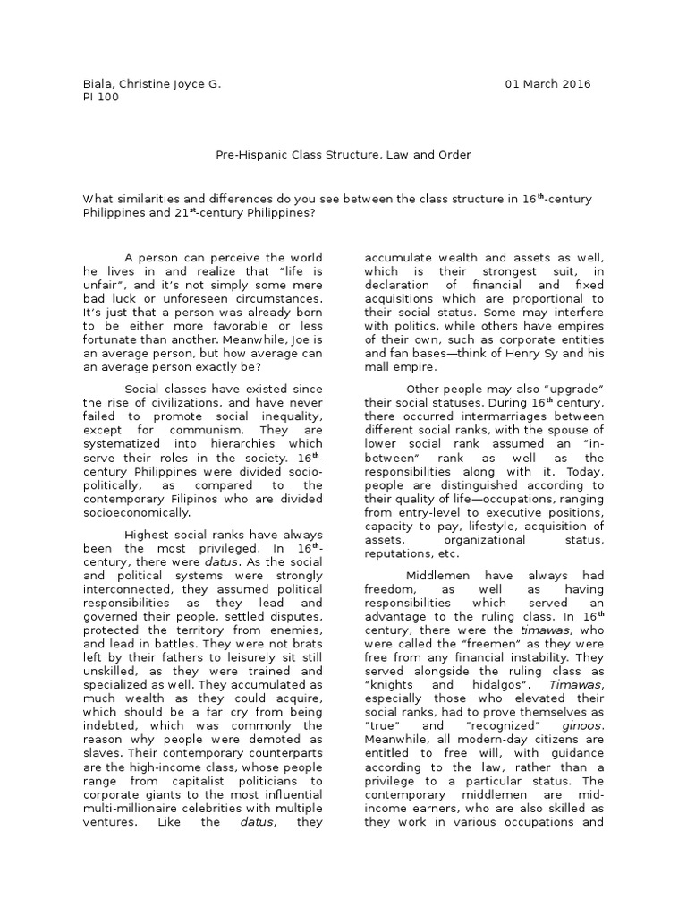 16th-Century Philippine Social Classes | PDF | Philippines | Social ...