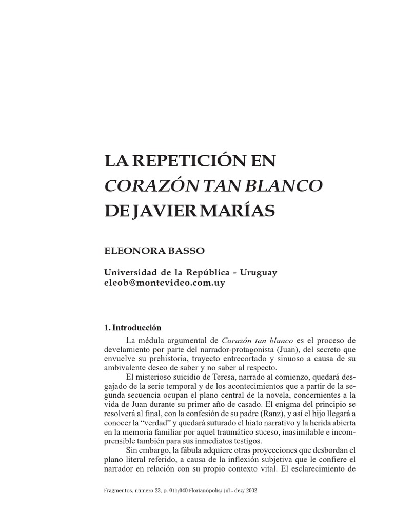 Corazón Tan Blanco-Javier Marías-Por Eleonora Basso | PDF | Narración ...