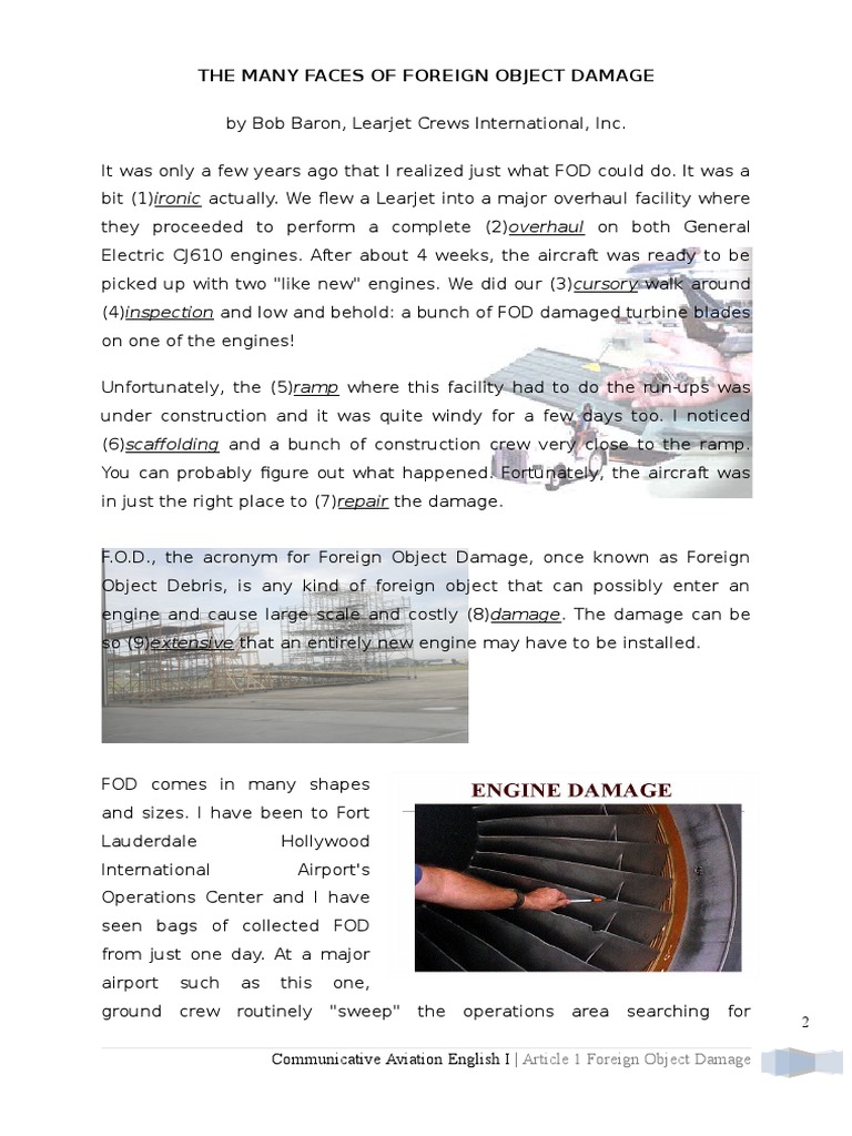 Lesson 5 FOD | PDF | Foreign Object Damage | Aviation