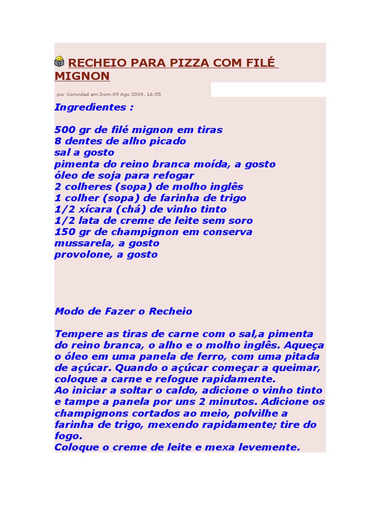 Recheio de Pizza com Filé Mignon | PDF | Pizza | Massa