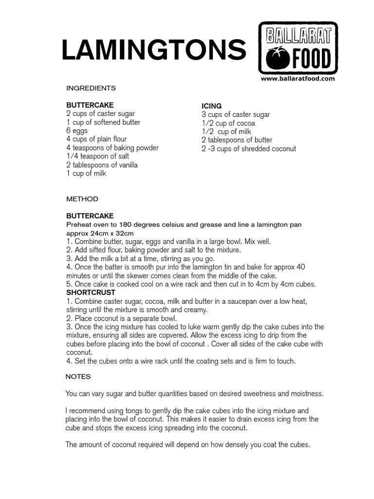 Lamingtons | PDF | Cooking, Food & Wine