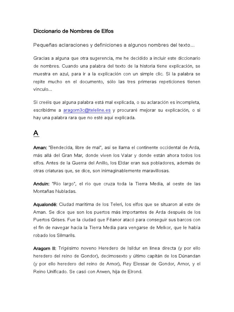 Diccionario de Nombres Elfos | PDF | Elf (Tierra Media) | Tierra Media
