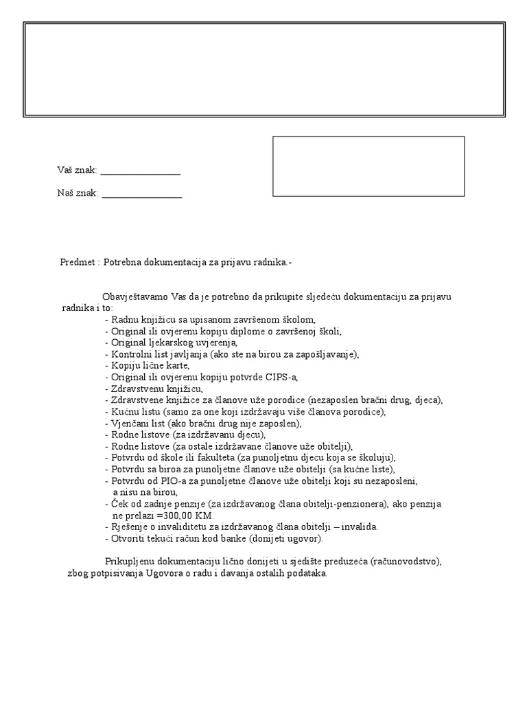 Dokumentacija Za Zaposlenje | PDF