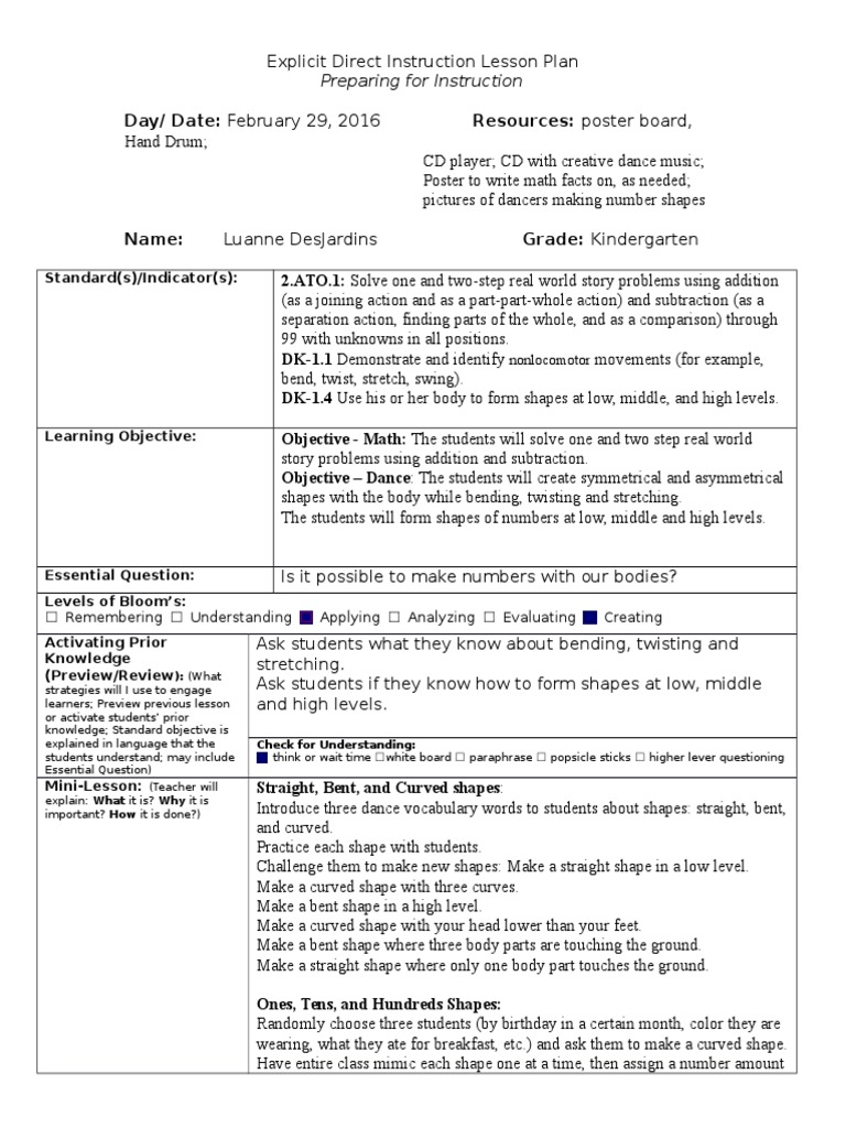 Dance Lesson Plan | PDF | Lesson Plan | Education Theory