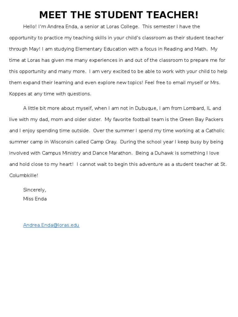 Meet Your Child's Student Teacher | PDF