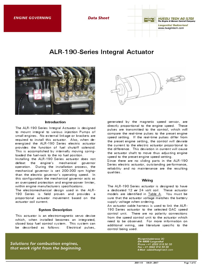 2001 V3 ALR 190 - Data - Sheet 07 01 08 Bs en | PDF | Engines | Actuator