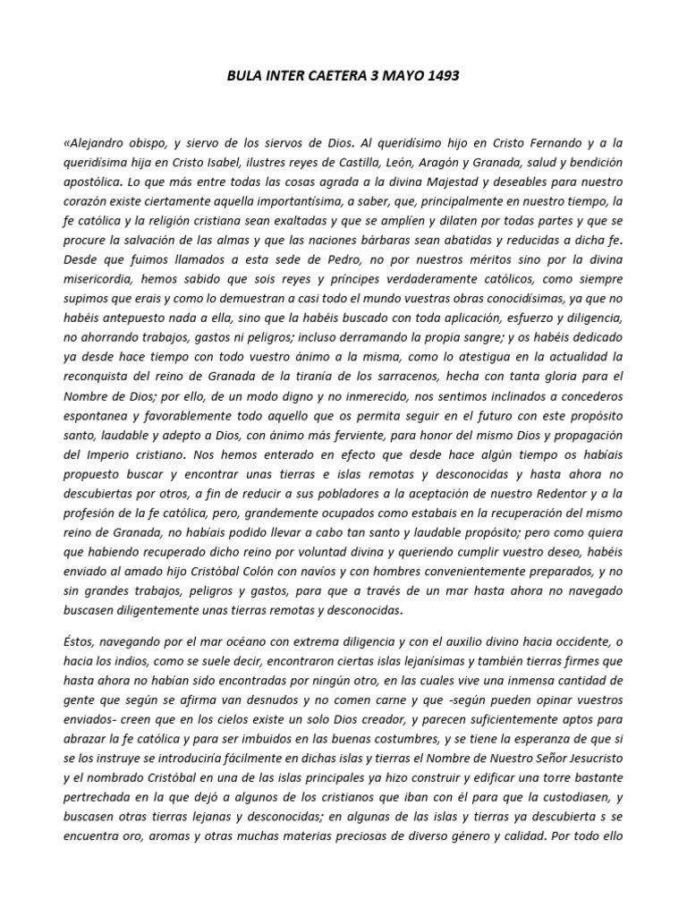 Bula Inter Caetera 3 Mayo 1493 | Fe | Iglesia católica