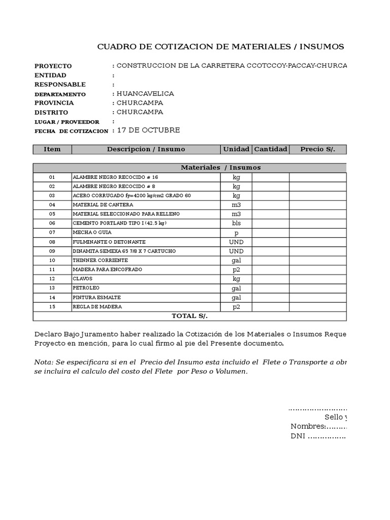 Cuadro de Cotizaciones | PDF | Construyendo tecnología | Hormigón