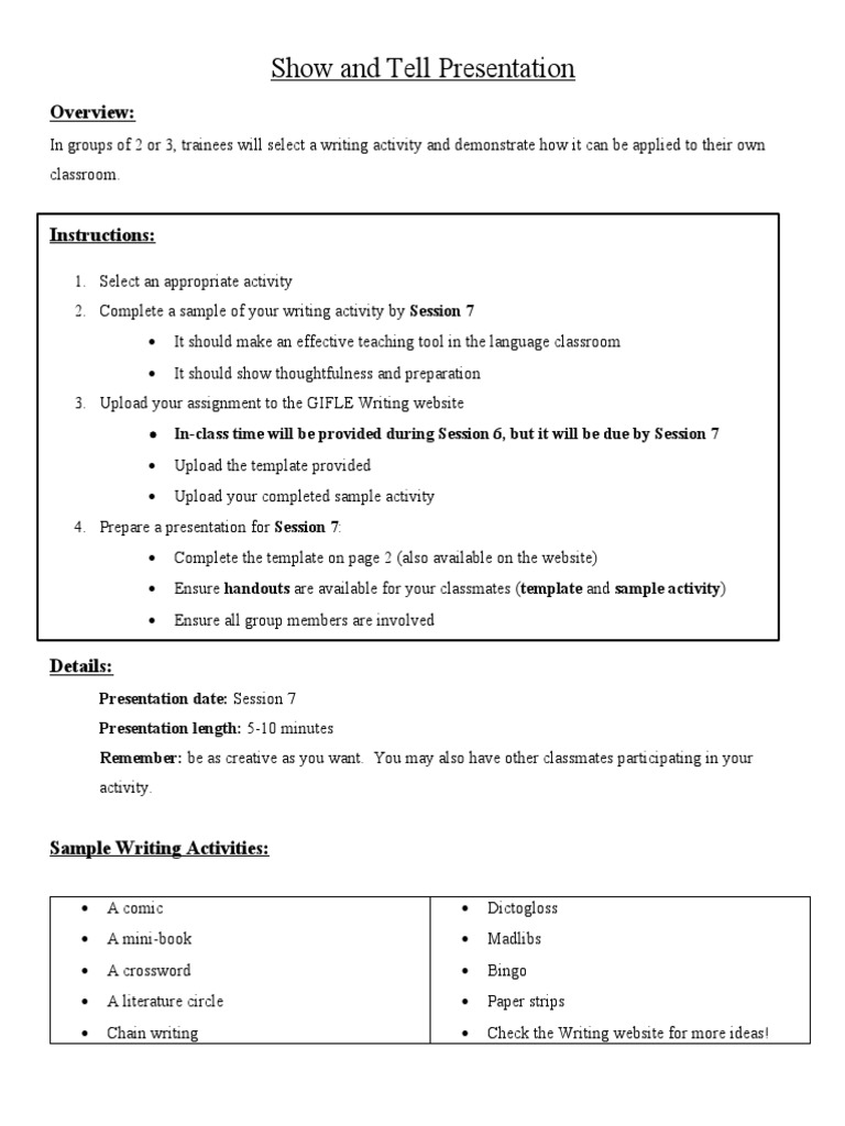 Handout - Show and Tell | PDF