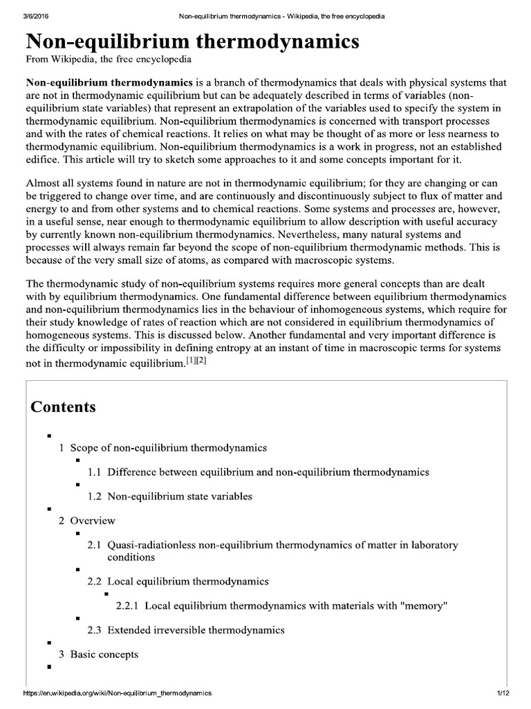 Non Equilibrium Thermodynamics | PDF