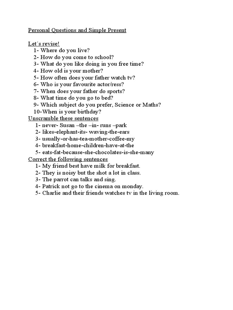 Simple Present Questions Practice | PDF | Language Arts & Discipline
